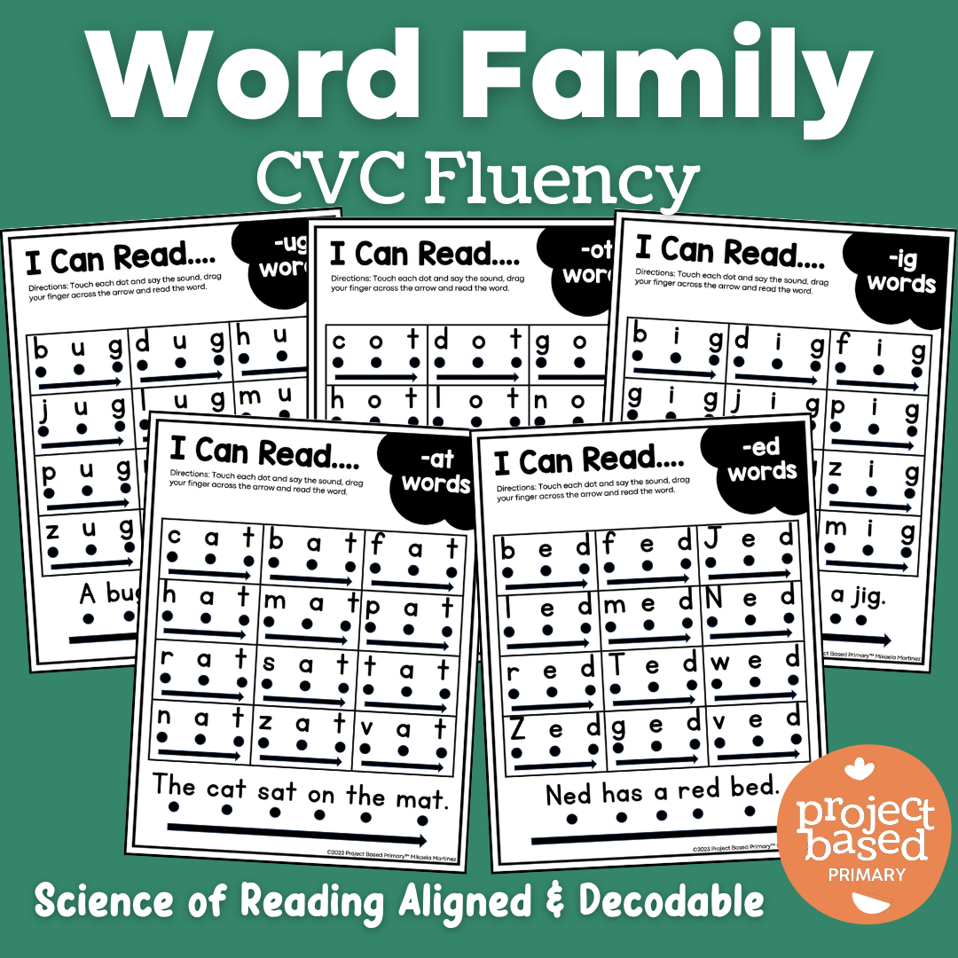 CVC Word Family Reading Fluency No Prep Pack – Project Based Primary