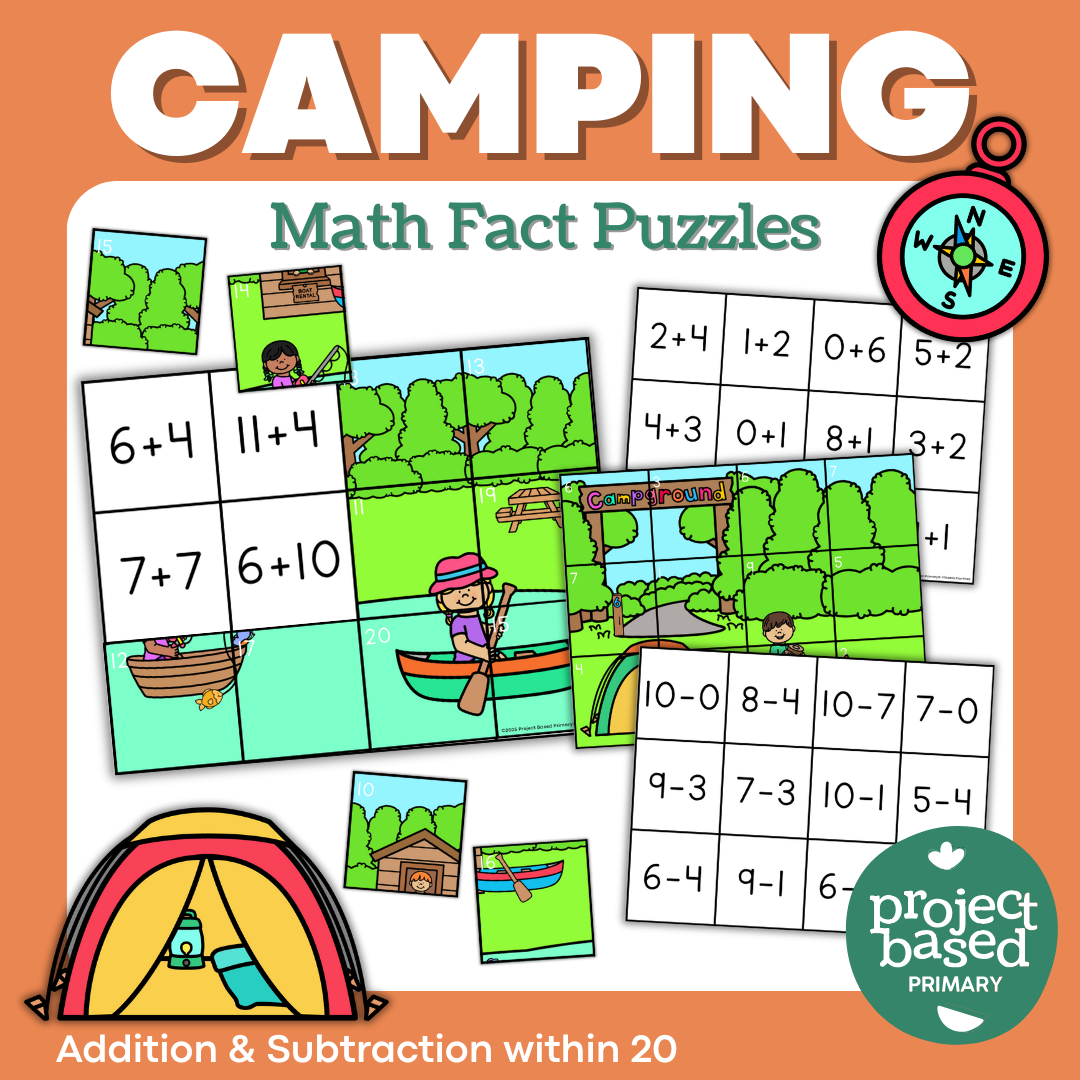 Camping Addition and Subtraction Math Fact Puzzles 0-20 – Project Based ...