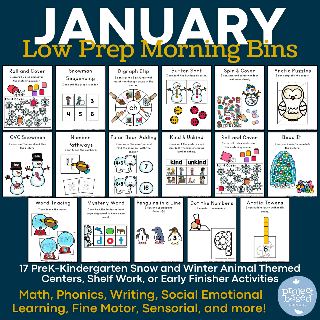 January Low Prep Preschool Kindergarten Morning Bins Shelf Work ...