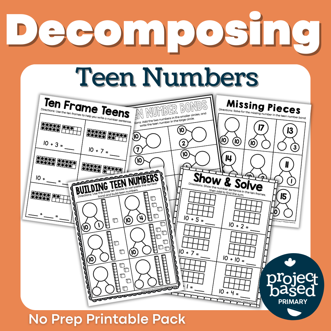 Decomposing Teen Numbers No Prep Pack – Project Based Primary