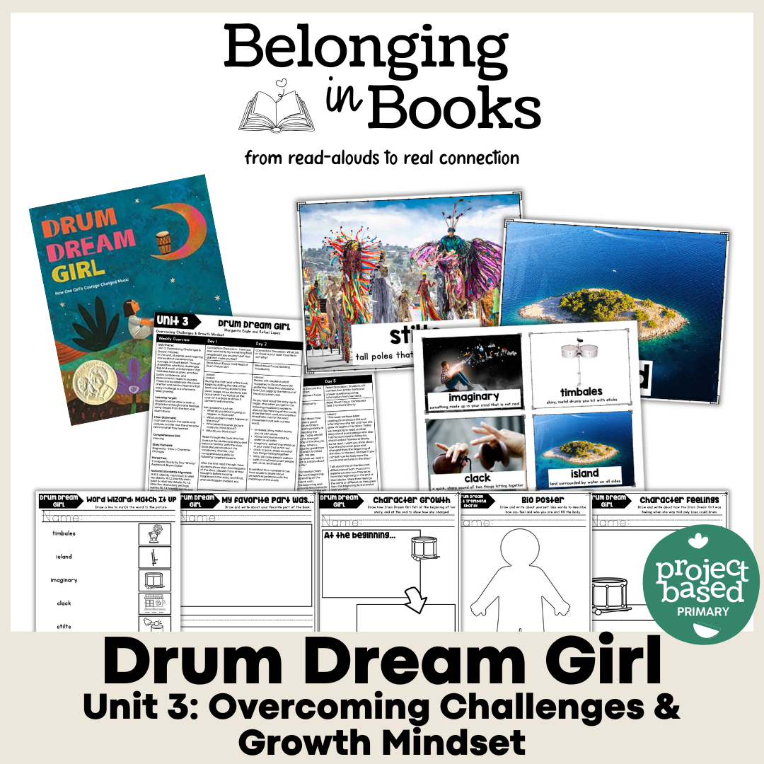 Drum Dream Girl Belonging in Books™ Reading Comprehension Week-Long Un ...